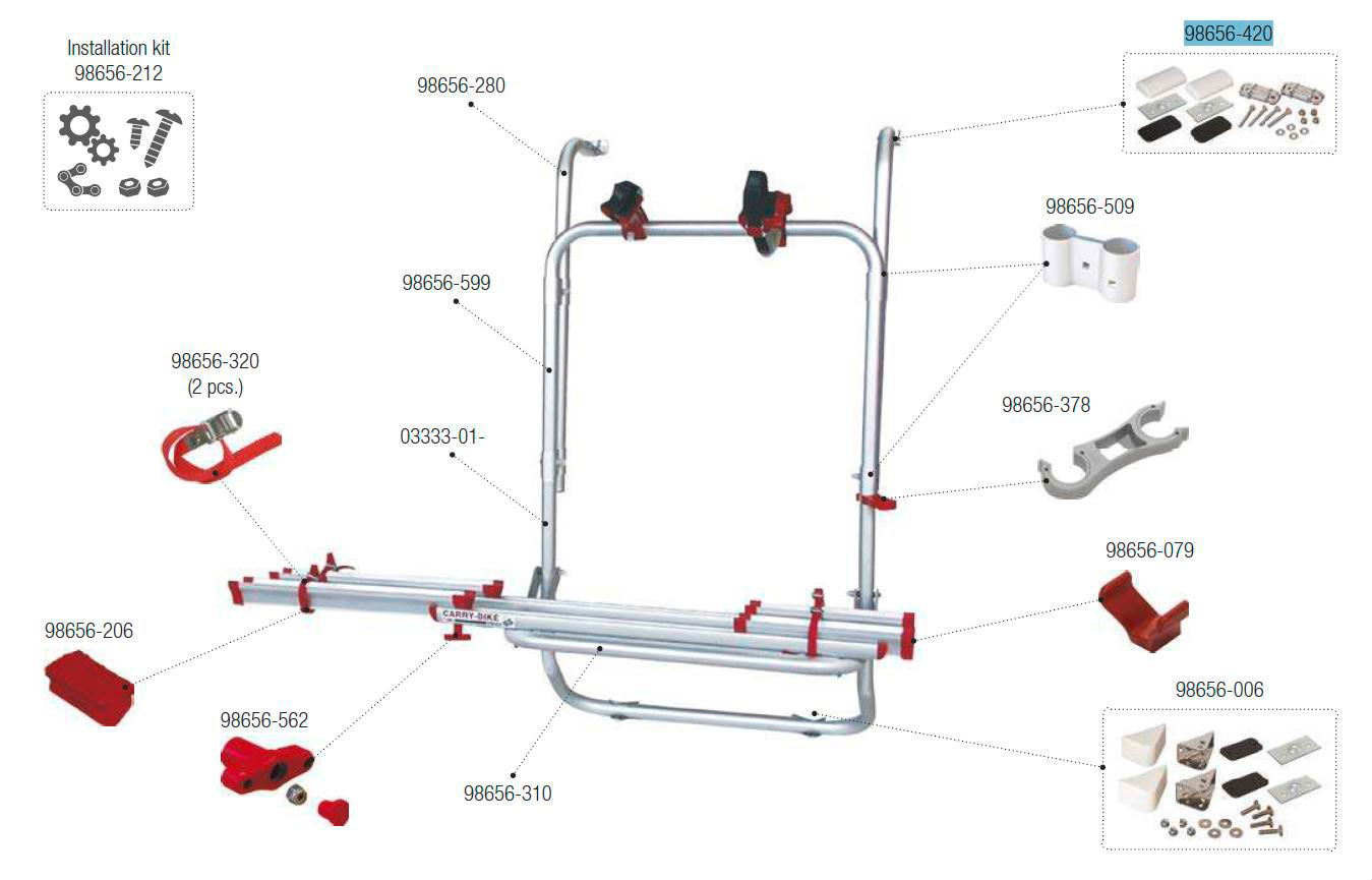 Kit de fixation supérieur Fiamma adapté au Carry Bike 200 DB - Numéro ...