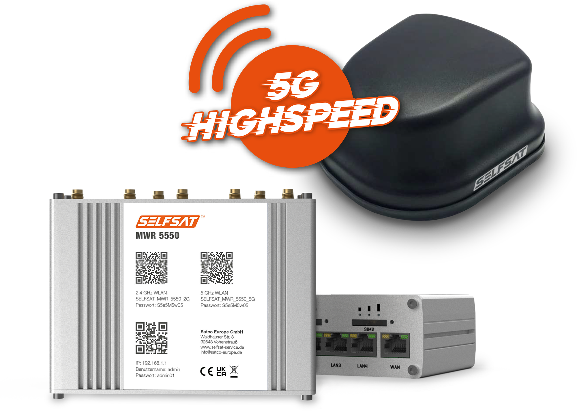 Selfsat 4G / LTE & WLAN Internet Router MWR 4550 Complete Set up to 3.3 ...